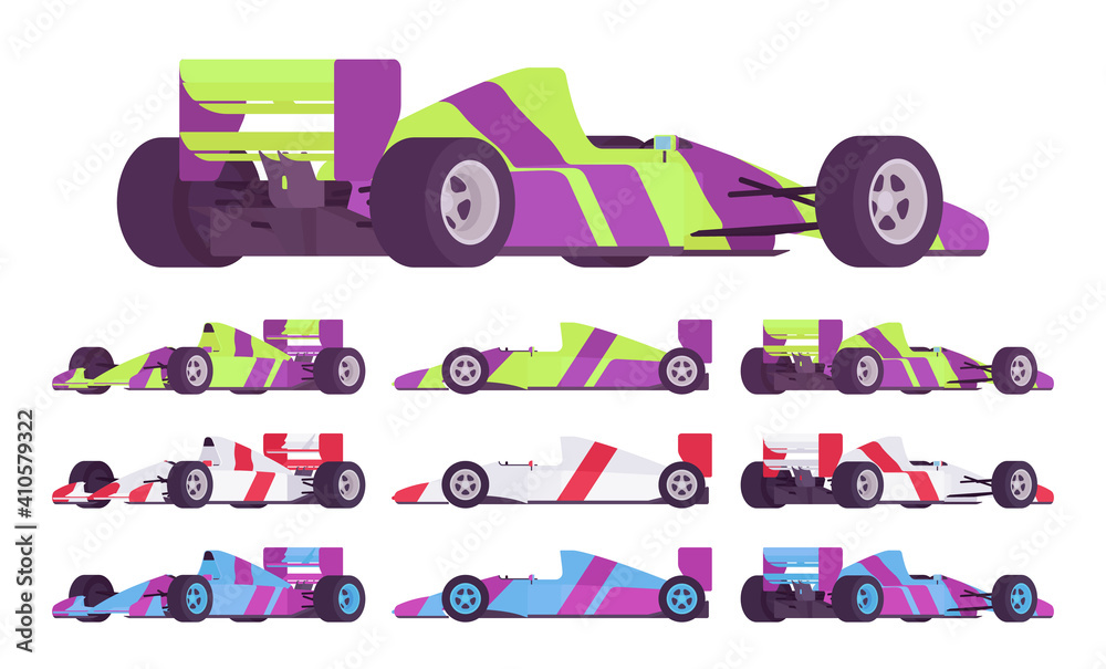 Sport car high speed motor race set in championship design. Autocross ...