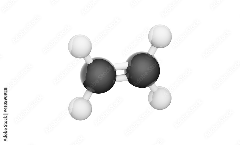 Structural chemical formula and molecular structure of Ethylene (C2H4 ...