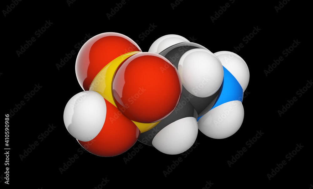 Molecular structure of taurine (2-aminoethanesulfonic acid), C2H7NO3S ...
