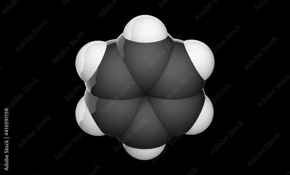 C6H6, benzol (benzene) molecule. Chemical structure model: Space ...