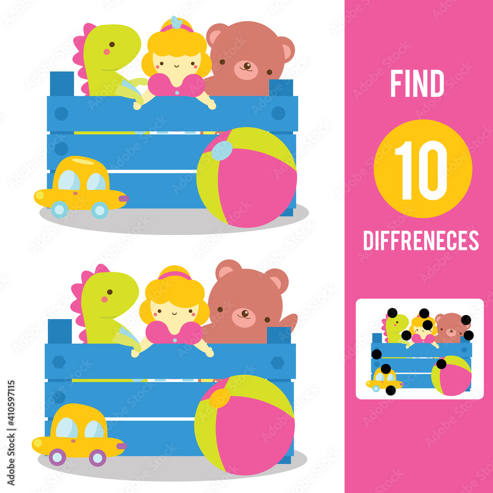 Find the differences educational game. Kids activity with toys Stock ...