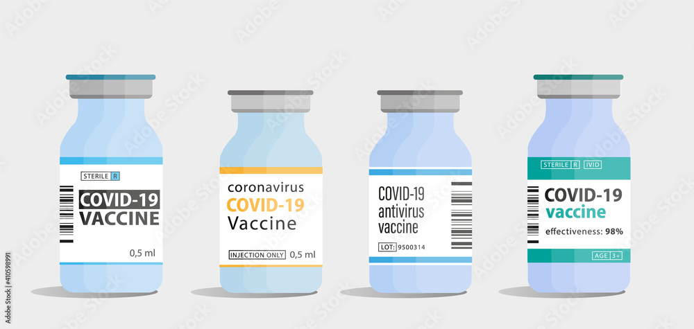 Different types of covid vaccine vial bottles. Stop pandemic, health ...