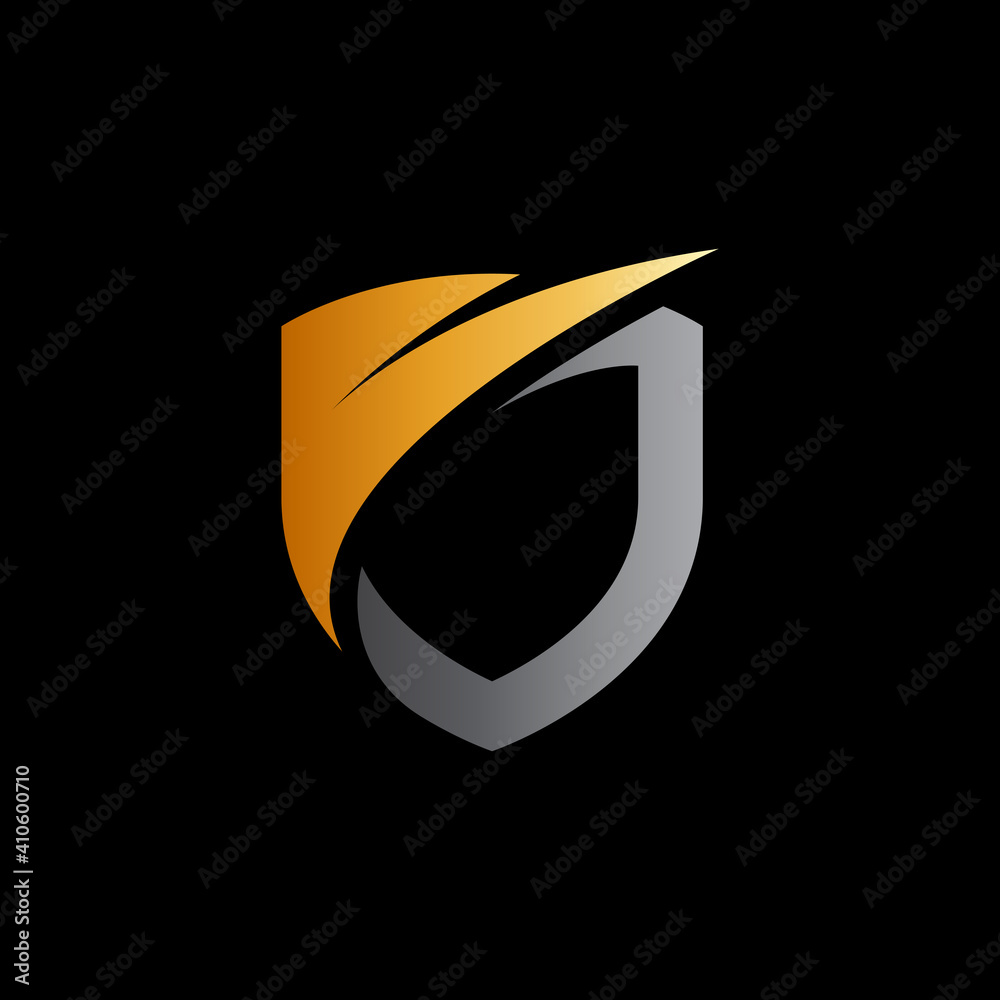 Shield logo template ready for use, shielding icon in black background ...