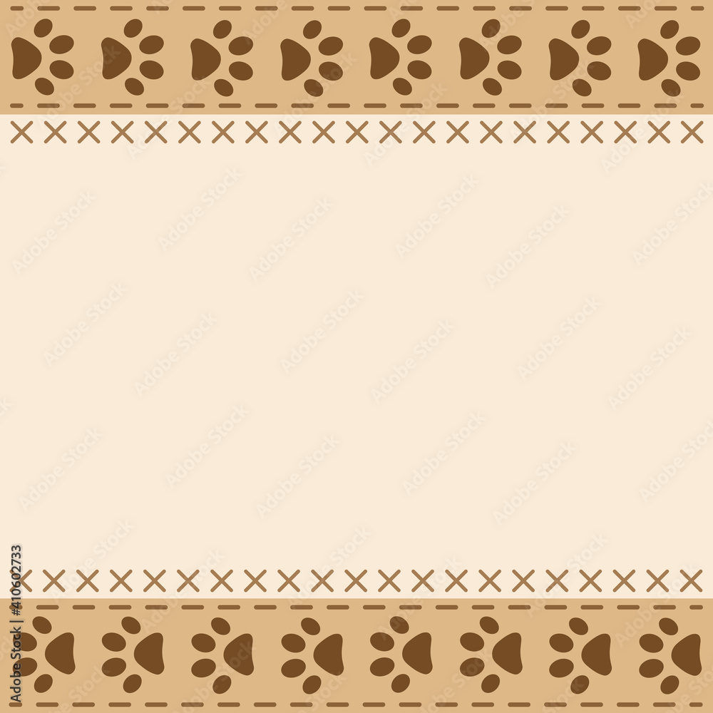 Paw prints animal frame border design template with blank space for ...
