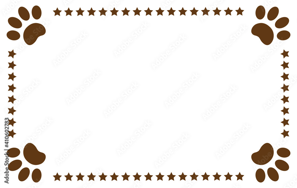 Paw prints animal paws with the stars frame border design template with ...