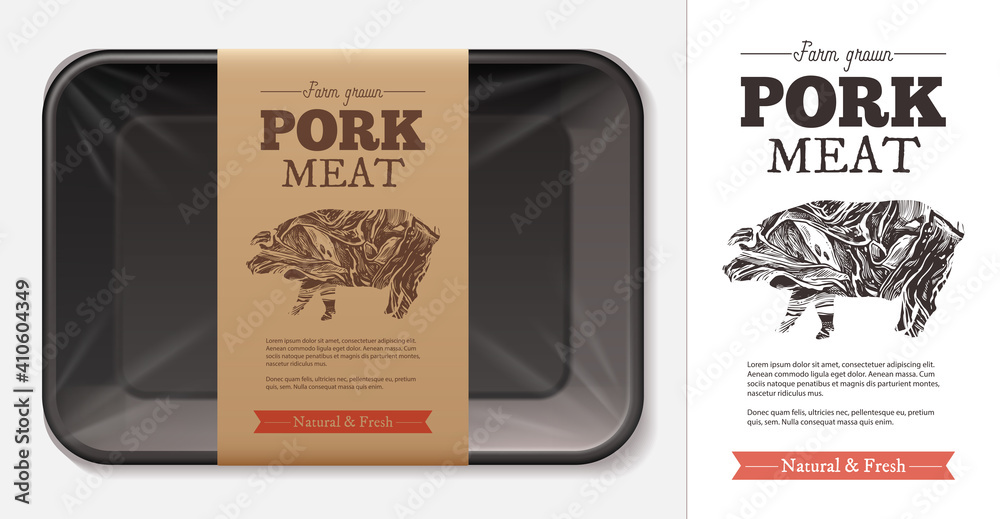 Package design for farm fresh meat food, pork, ham, fillet with ...