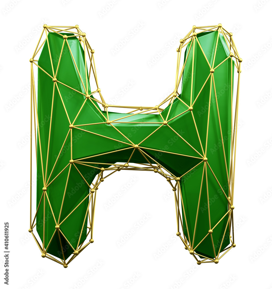 Capital latin letter H in low poly style green and gold color isolated ...