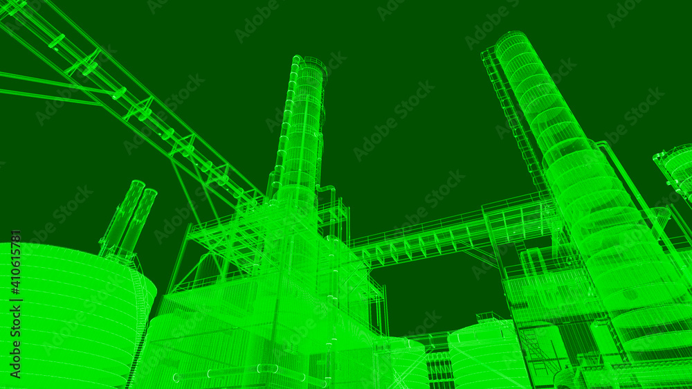 View on drone , Green screen 3D factory building construction scan from ...