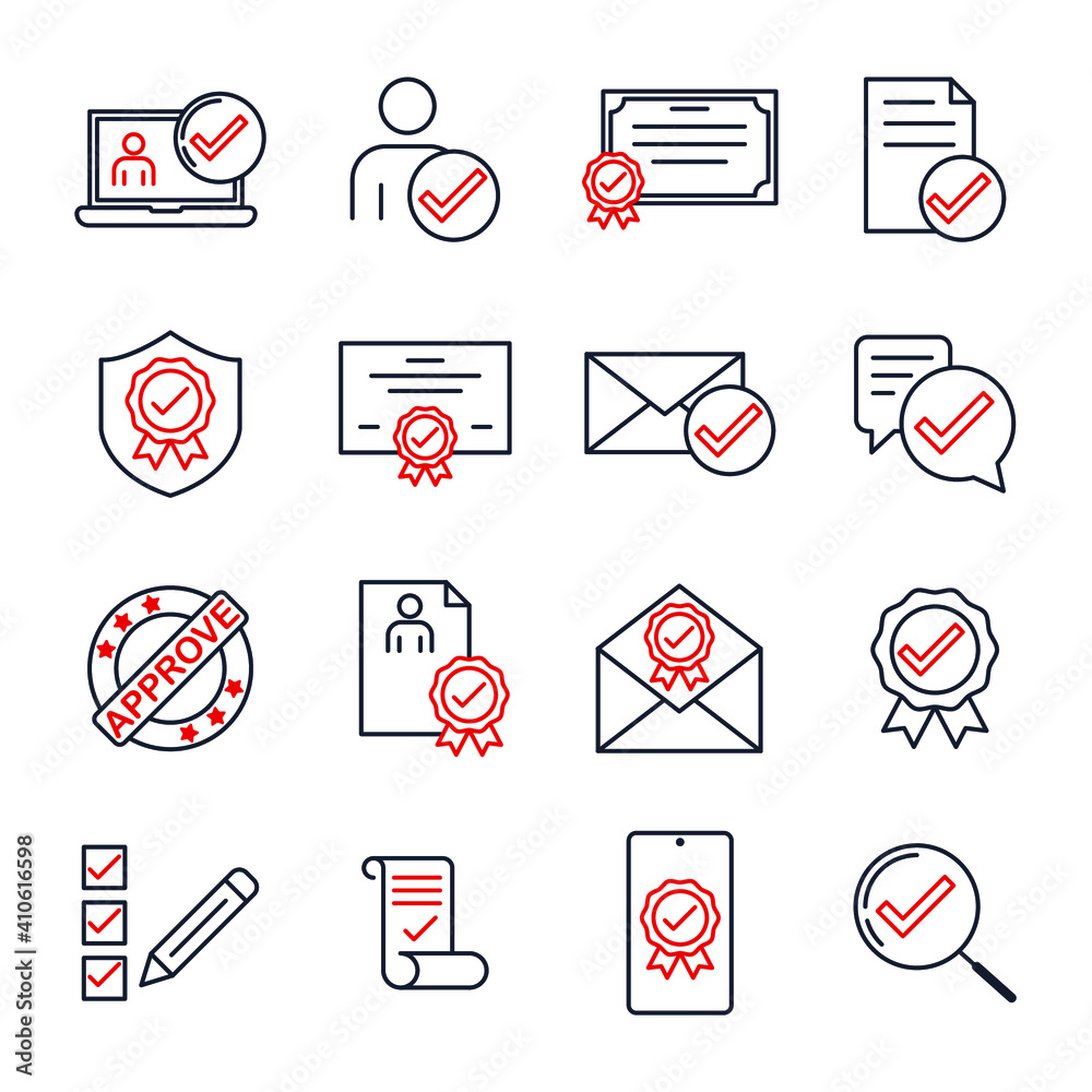 set icon approvement. accreditation icon. business quality check symbol ...