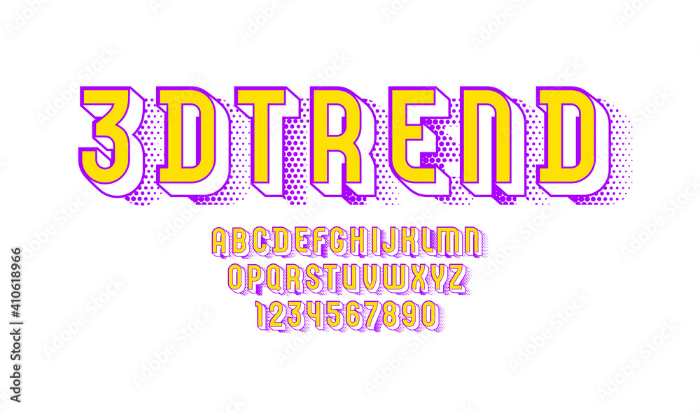 Pop art 3d font, trendy graphic alphabet, modern letters and numbers ...