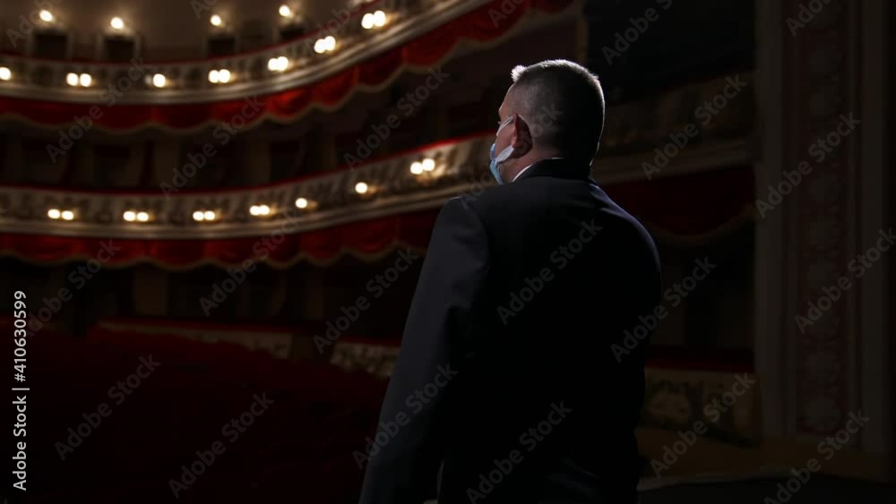 Man entertainer, presenter or actor on stage. Active gestures of ...