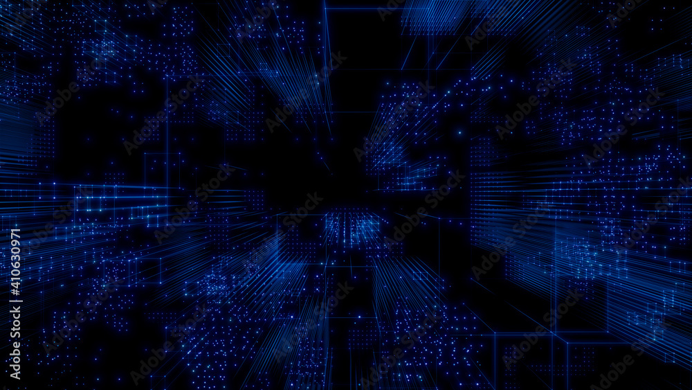 Futuristic, Blue Digital Grid background. Network Tech Wallpaper. 3D ...