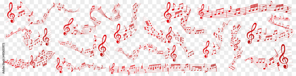 vector sheet music - red musical notes melody on transparent background ...