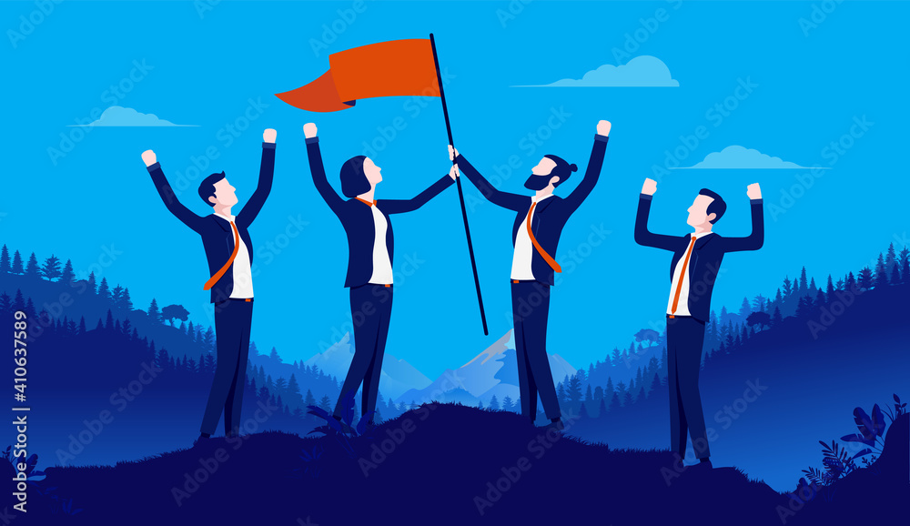Team building - Successful winning team of businesspeople standing on ...
