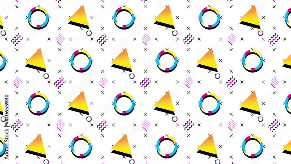 90's Retro Animated Background Pattern. Colourful geometric shapes and ...