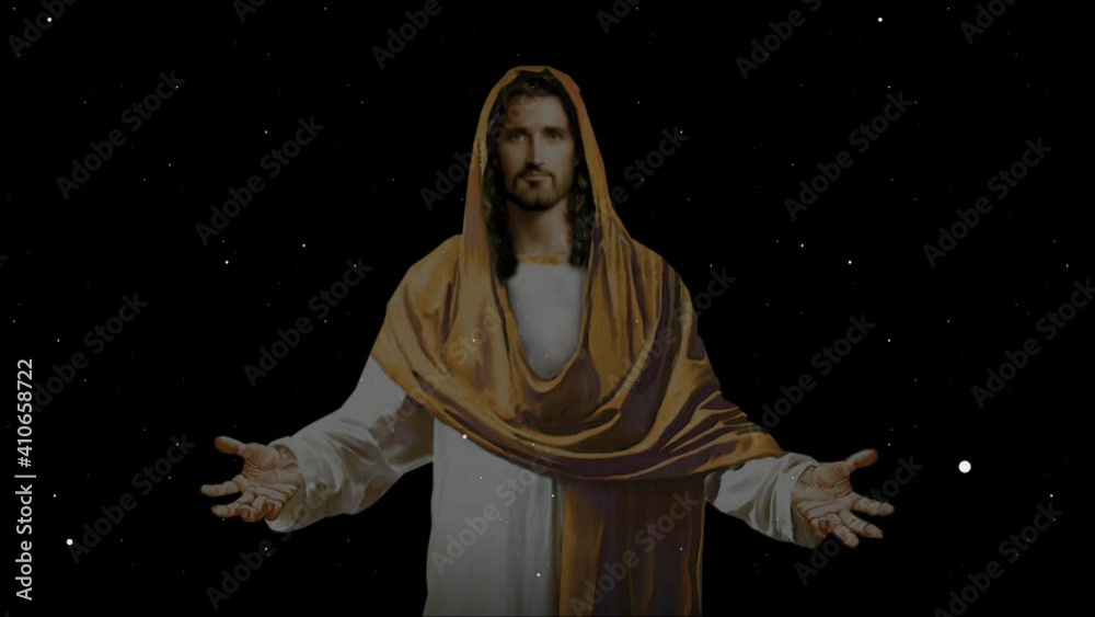 Jesus Christ,the ascension of Jesus, black background and star with ...