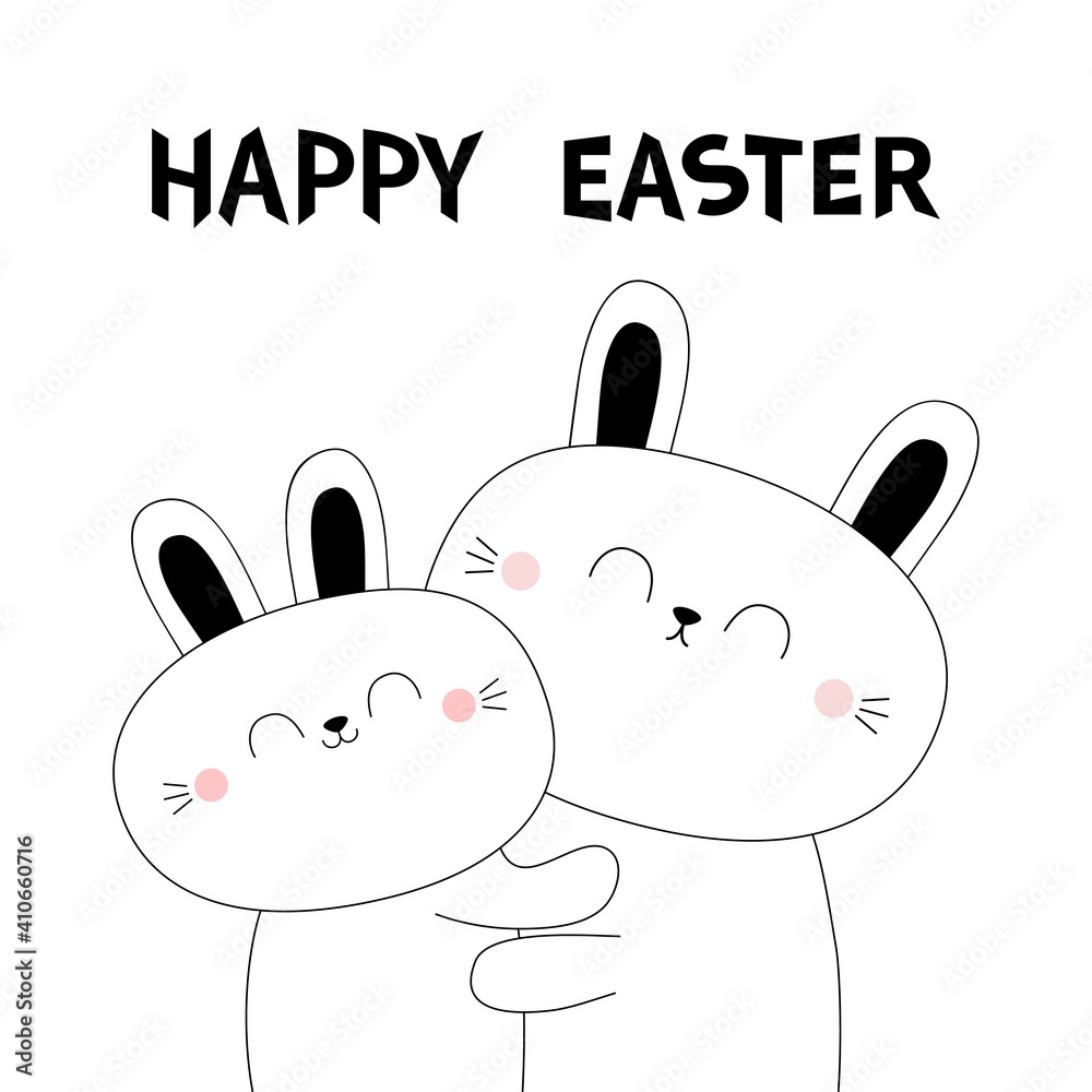Happy Easter. Bunny rabbit hare hugging couple family. Hug, embrace ...