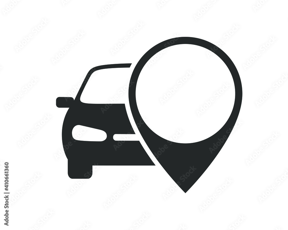 Car with map pointer graphic icon. Rent a car sign isolated on white ...