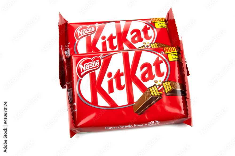 KitKat Brand chocolate bar package made by Nestlé Stock Photo | Adobe Stock