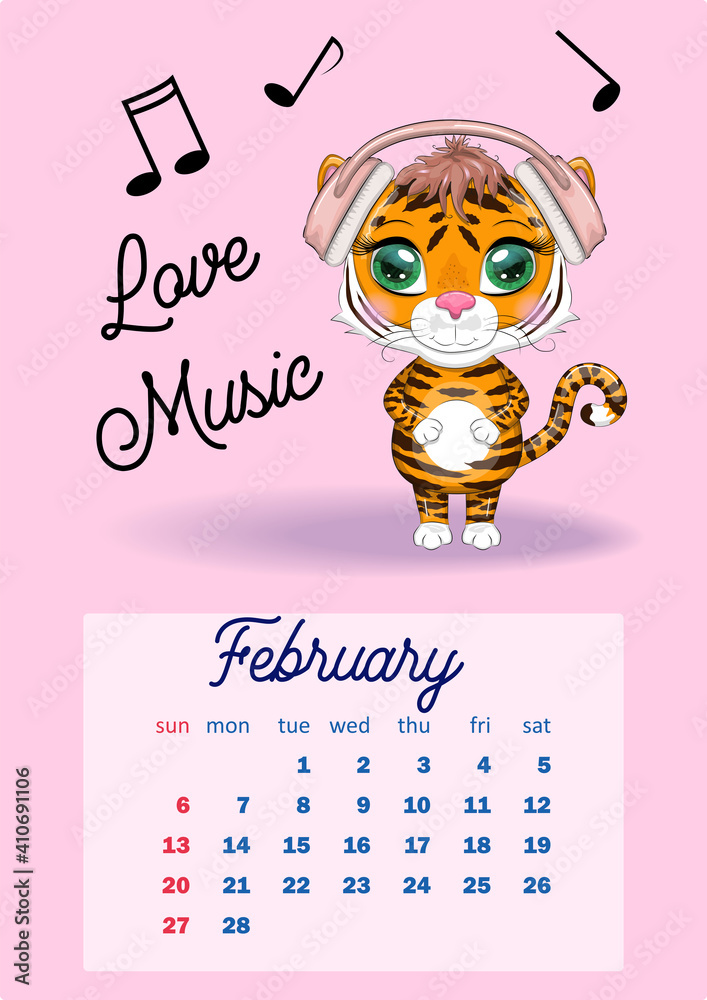 Cute tiger. Wall calendar design template for 2022, Year of the Tiger ...