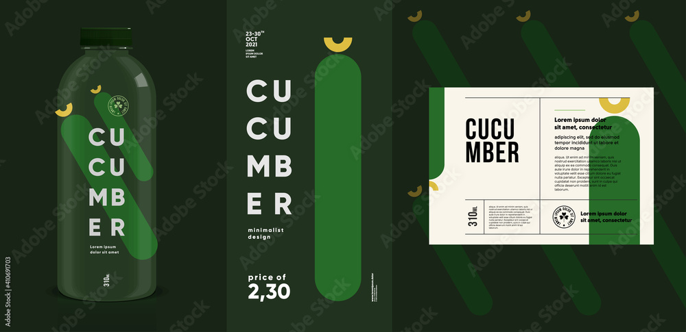 Cucumber. Flat vector illustration. Price tag, label, packaging and ...