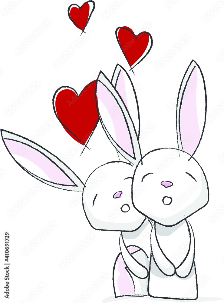 Small and cute illustrated couple of rabbits. Rabbits made in vector ...