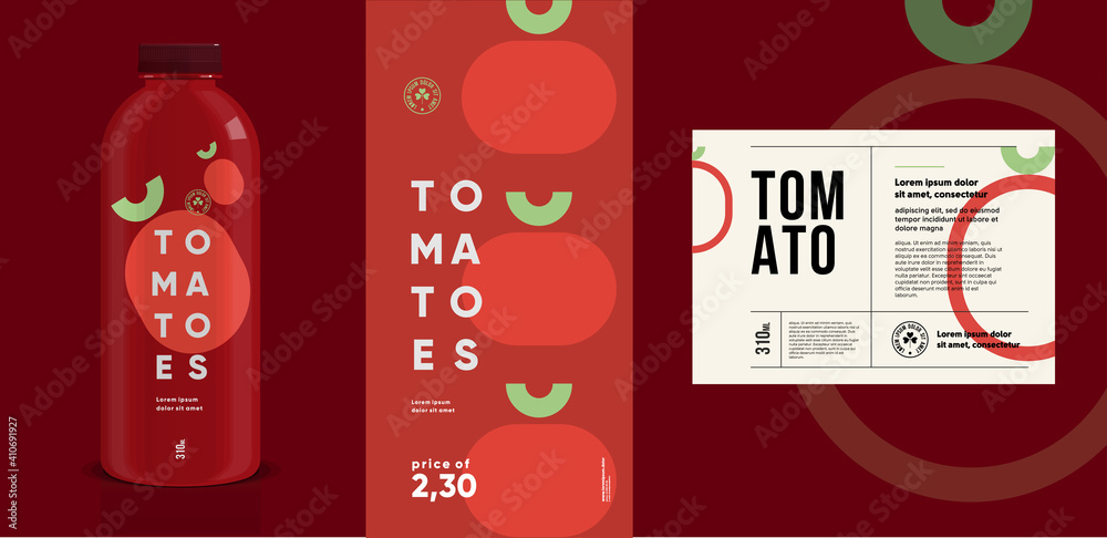 Tomatoes. Flat vector illustration. Price tag, label, packaging and ...