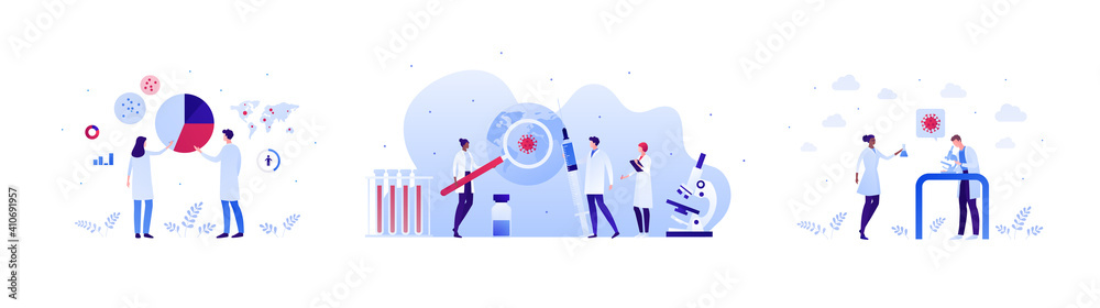 Vaccination and virus study concept. Vector flat people illustration ...