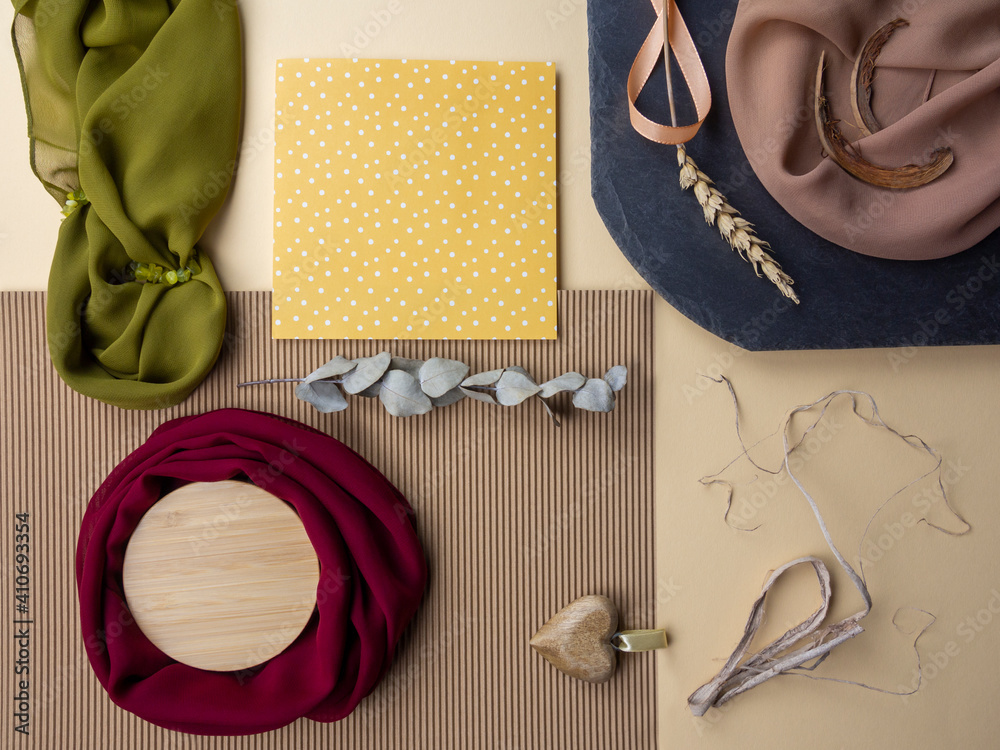 Abstract flat lay close up top view of texture,shape,object,color ...