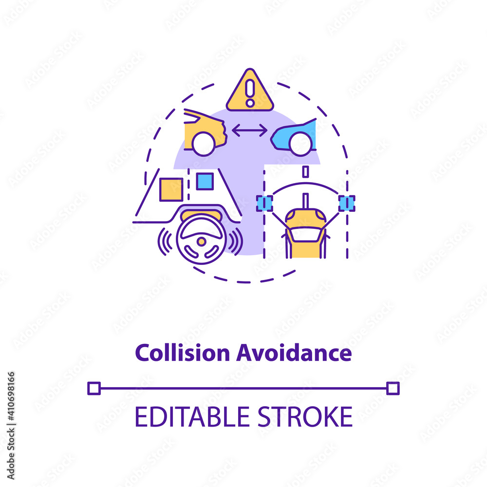 Collision avoidance concept icon. Cyber-physical system usage idea thin ...