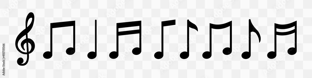 Set of music notes icons. Music notes isolated on transparent ...