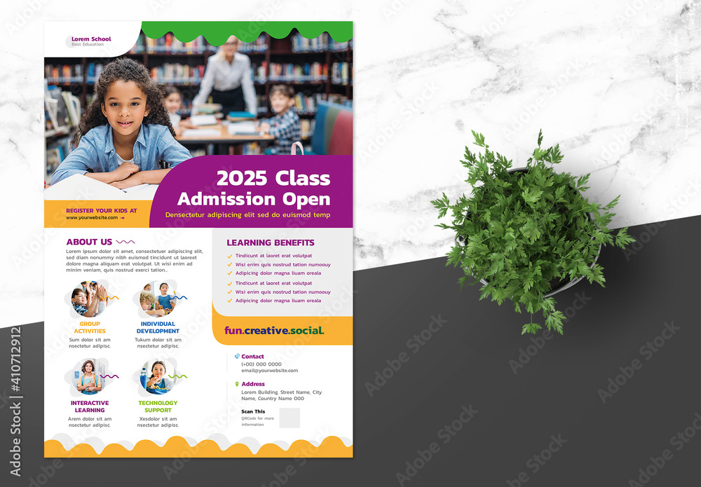 School Admission Flyer with Orange Accent Stock Template | Adobe Stock