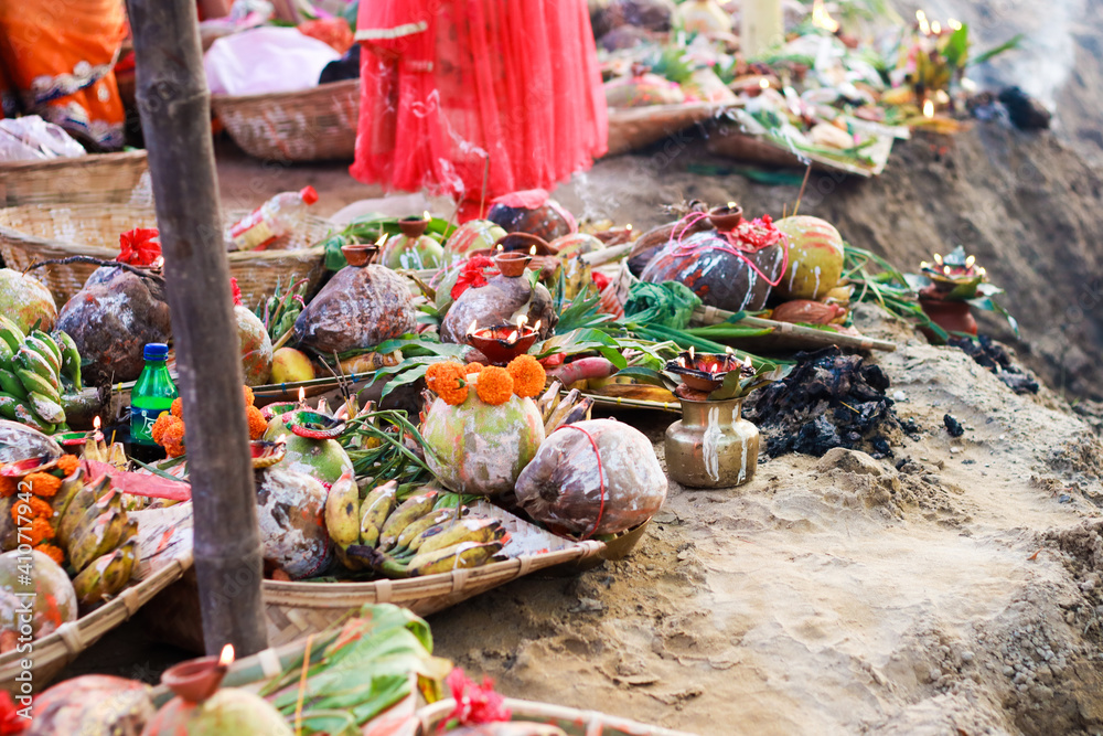Offerings for the annual ritual of Chhath Puja Stock Photo | Adobe Stock