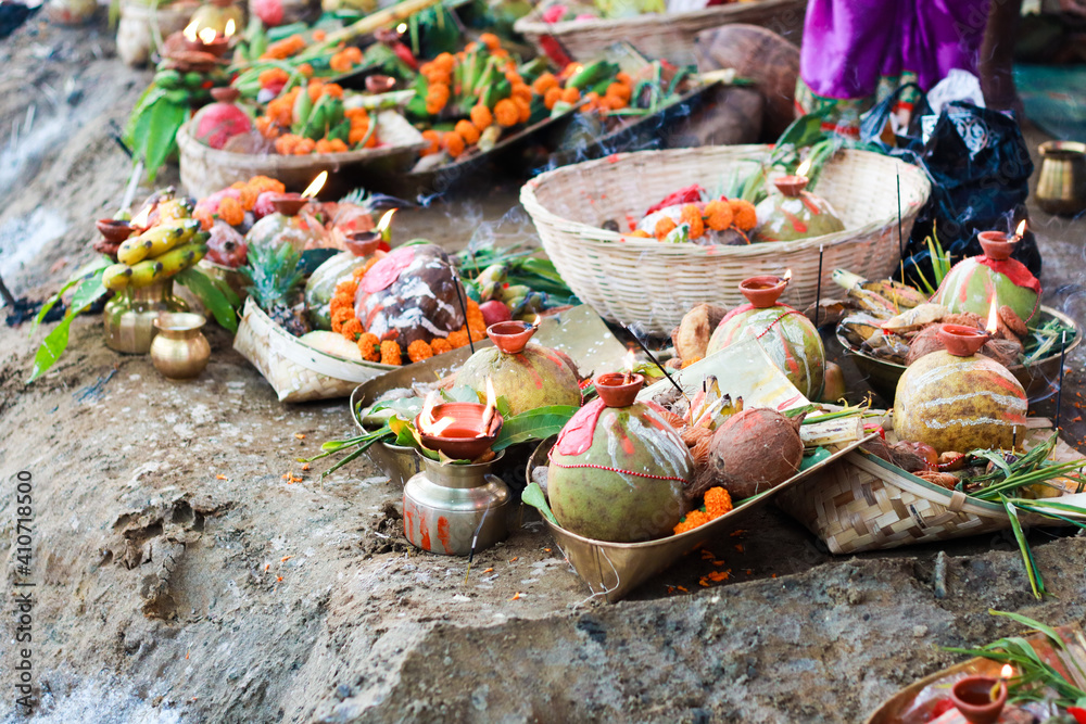 Offerings for the annual ritual of Chhath Puja Stock Photo | Adobe Stock