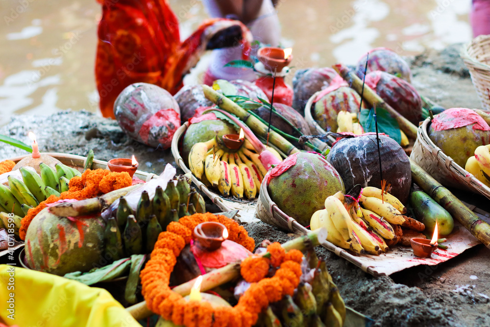 Offerings for the annual ritual of Chhath Puja Stock Photo | Adobe Stock
