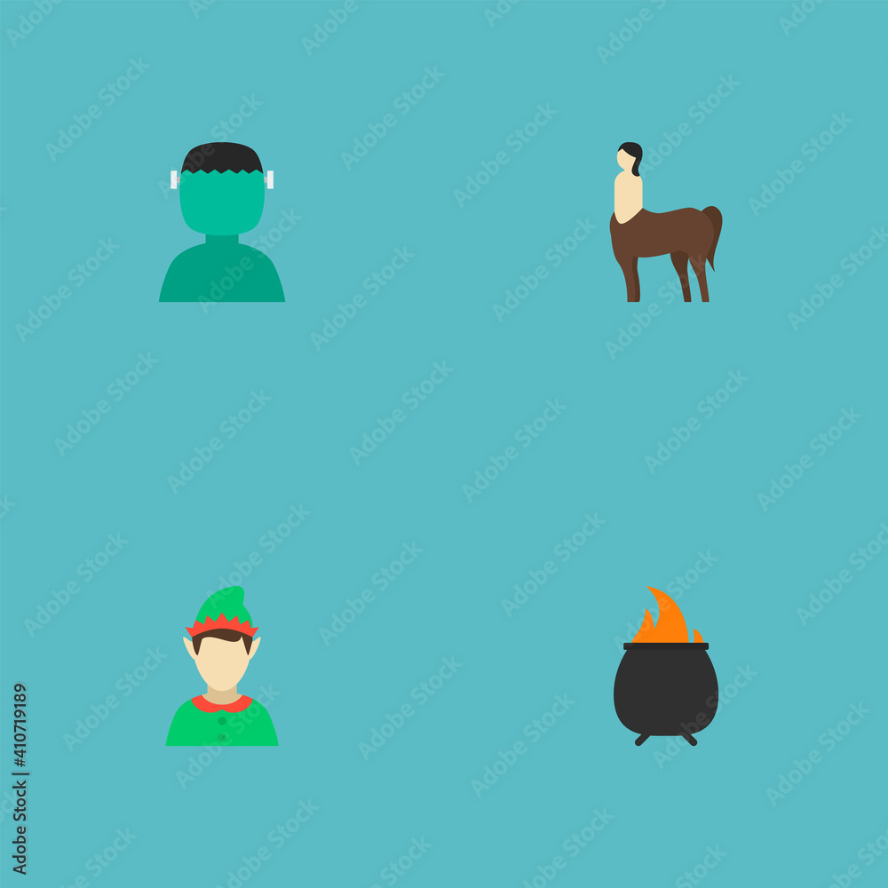 Set of character icons flat style symbols with monster, centaur, gnome ...