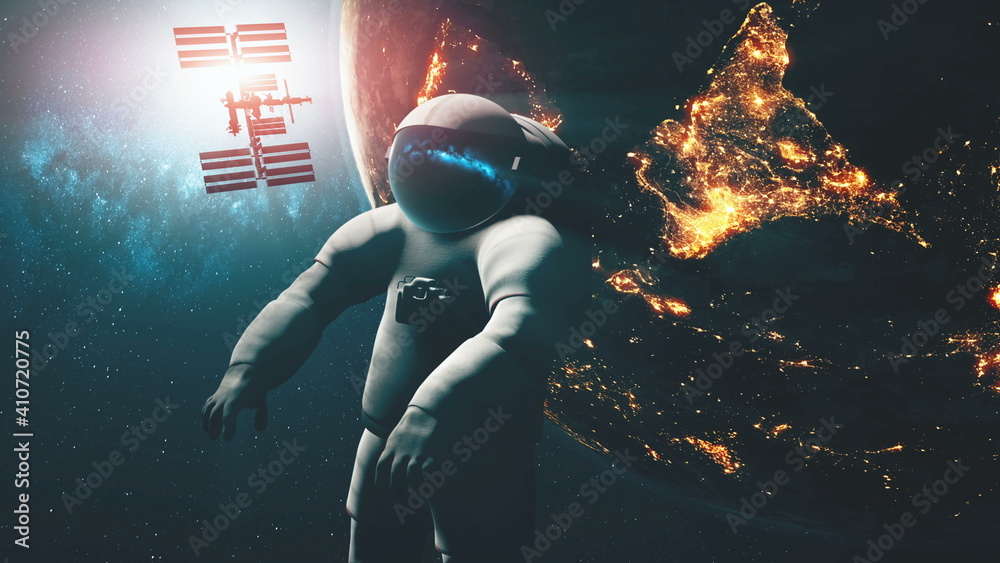 Earth planet spaceman in modern realistic NASA space suit ...