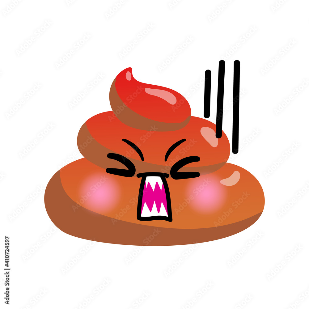 Shit or turd emoji vector icon with angry shouting face feeling pissed ...
