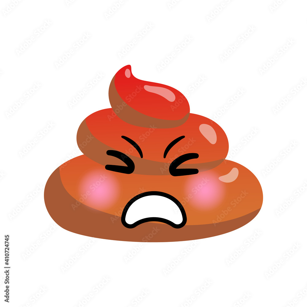 Stockvector Shit or turd emoji vector icon with angry face in red ...