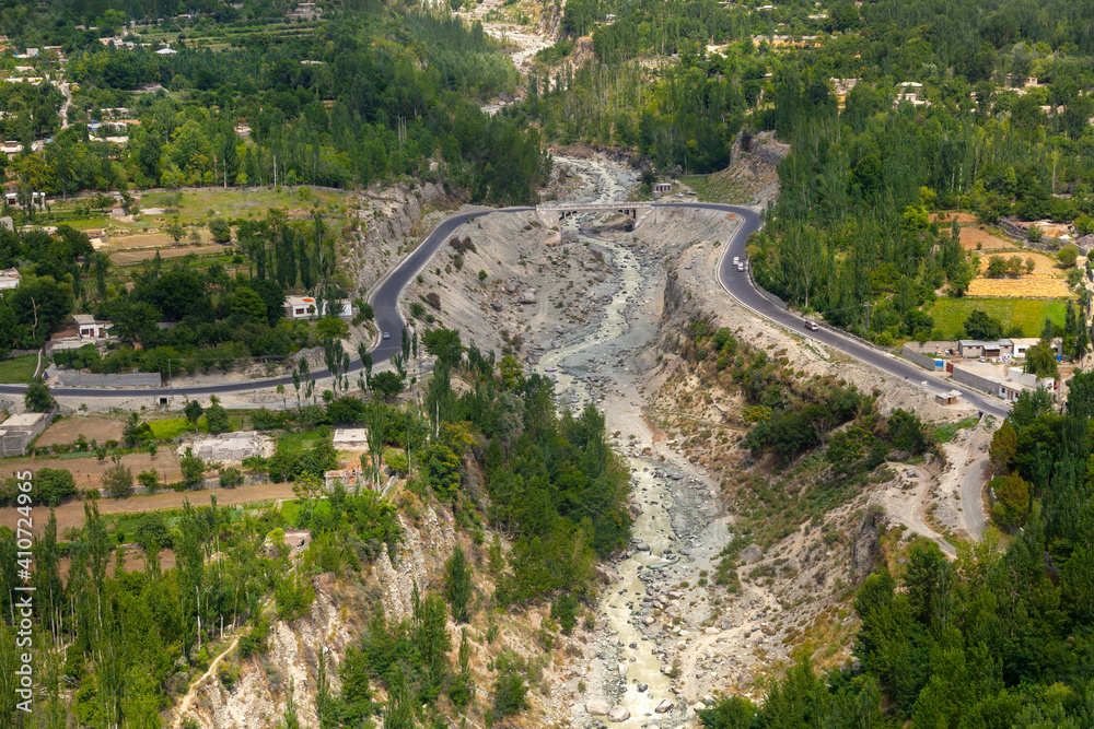 aerial view of hunza with kkh and hunza river, landscape photography of ...