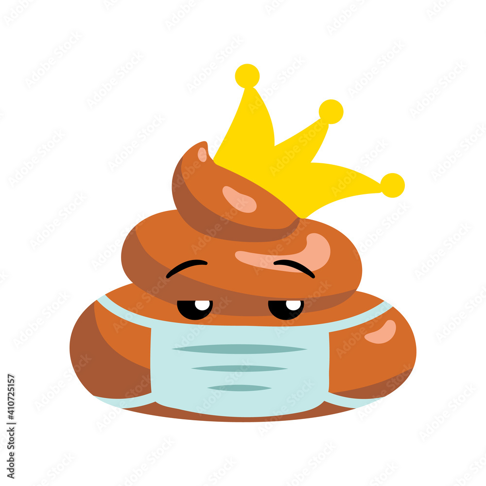 Shit or turd wearing medical mask and crown emoji vector icon as ...