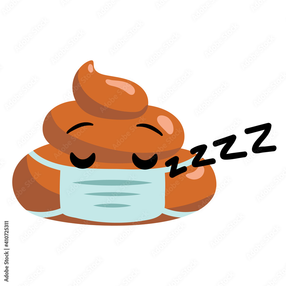 Sleeping shit or turd wearing medical mask emoji vector icon as concept ...