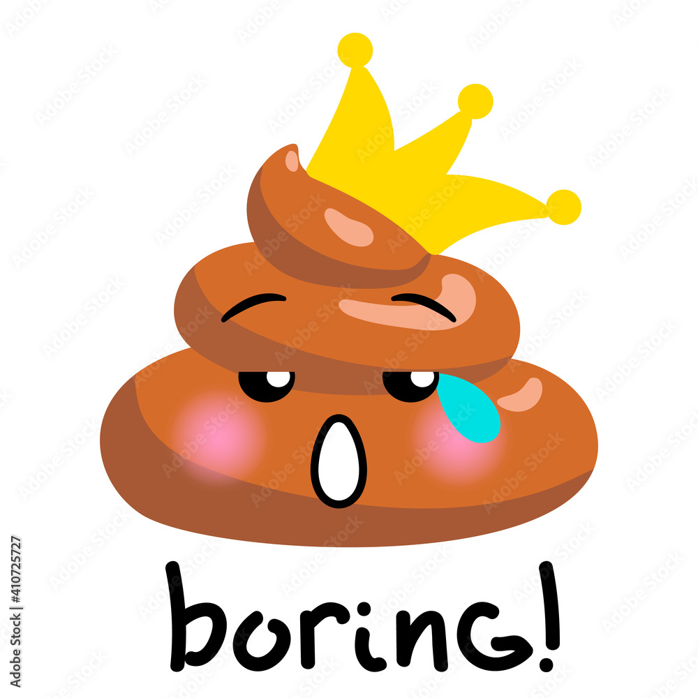 Shit or turd yawning and wearing crown emoji vector icon with tired ...