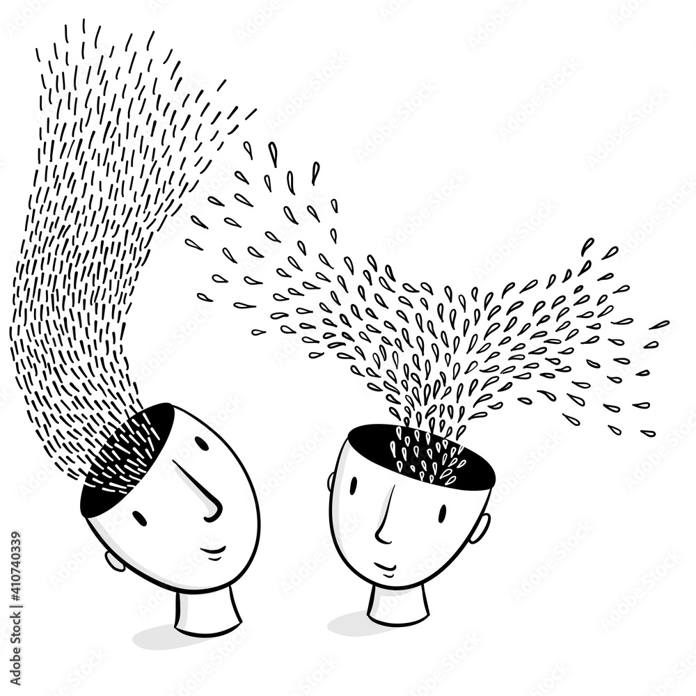 Vetor de Head Spaces – line illustration of two hand-drawn heads with ...