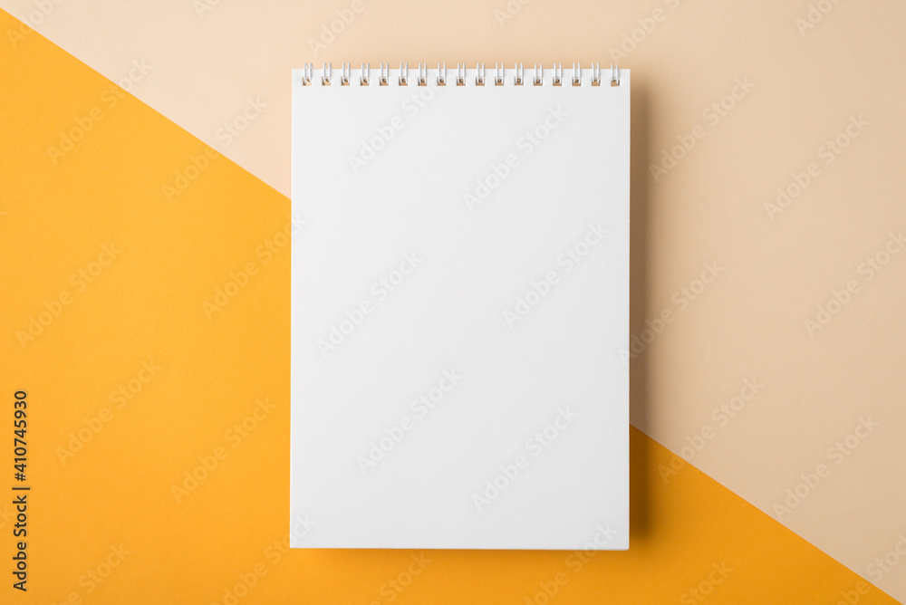Minimal style note pad. Above overhead close up flat lay photo of clear ...