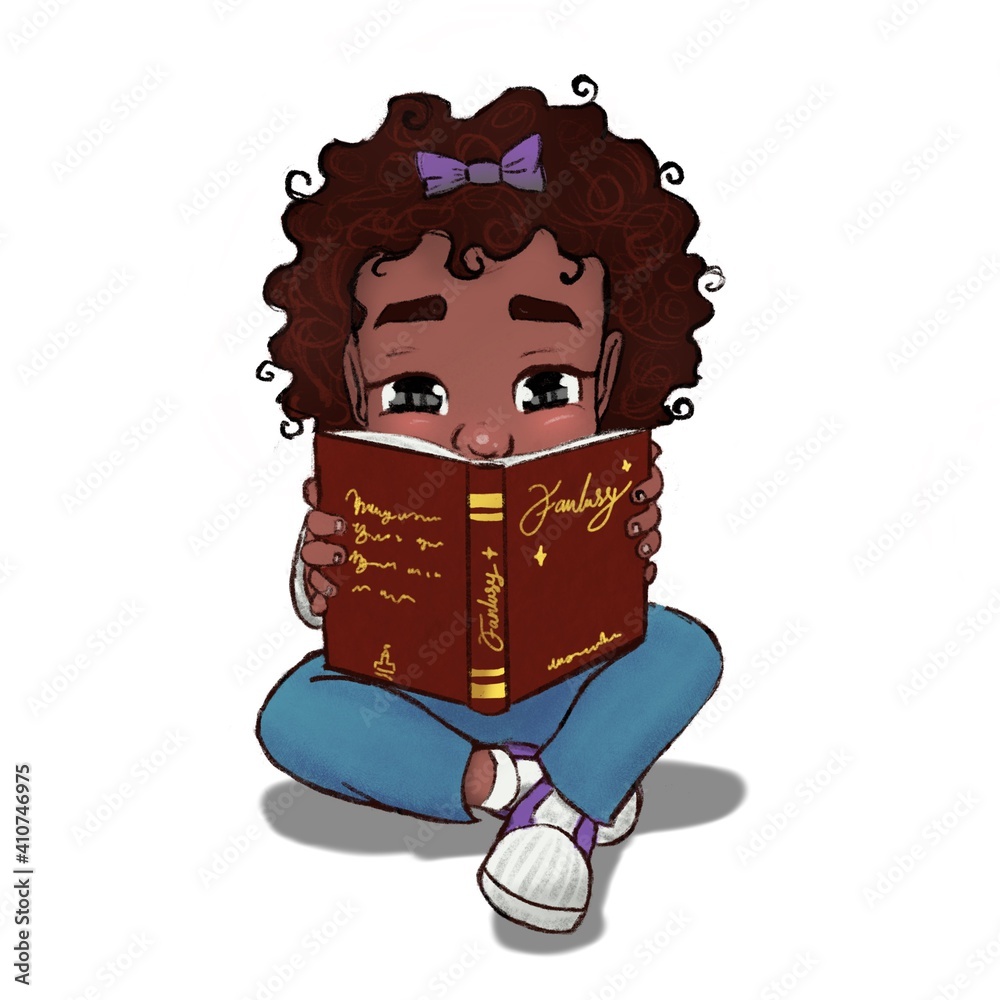 cartoon of a little girl reading illustration Stock Illustration ...