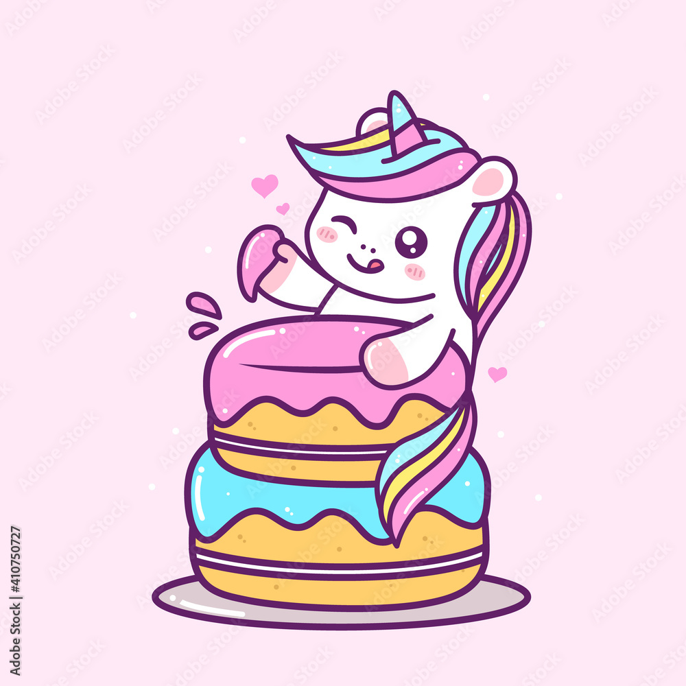 cute unicorn with birthday cake Stock Vector | Adobe Stock