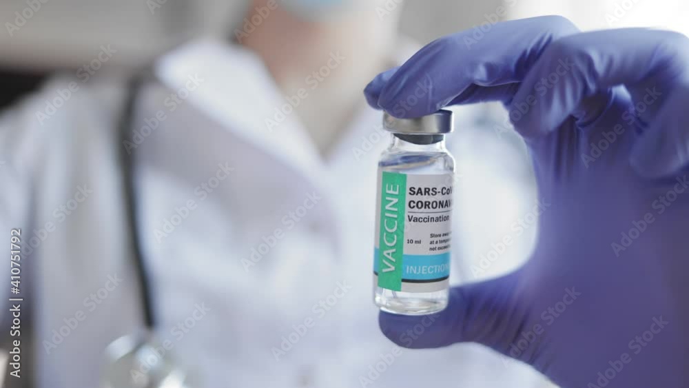 Vaccine dose close up. Presentation of vaccine from COVID-19 ...