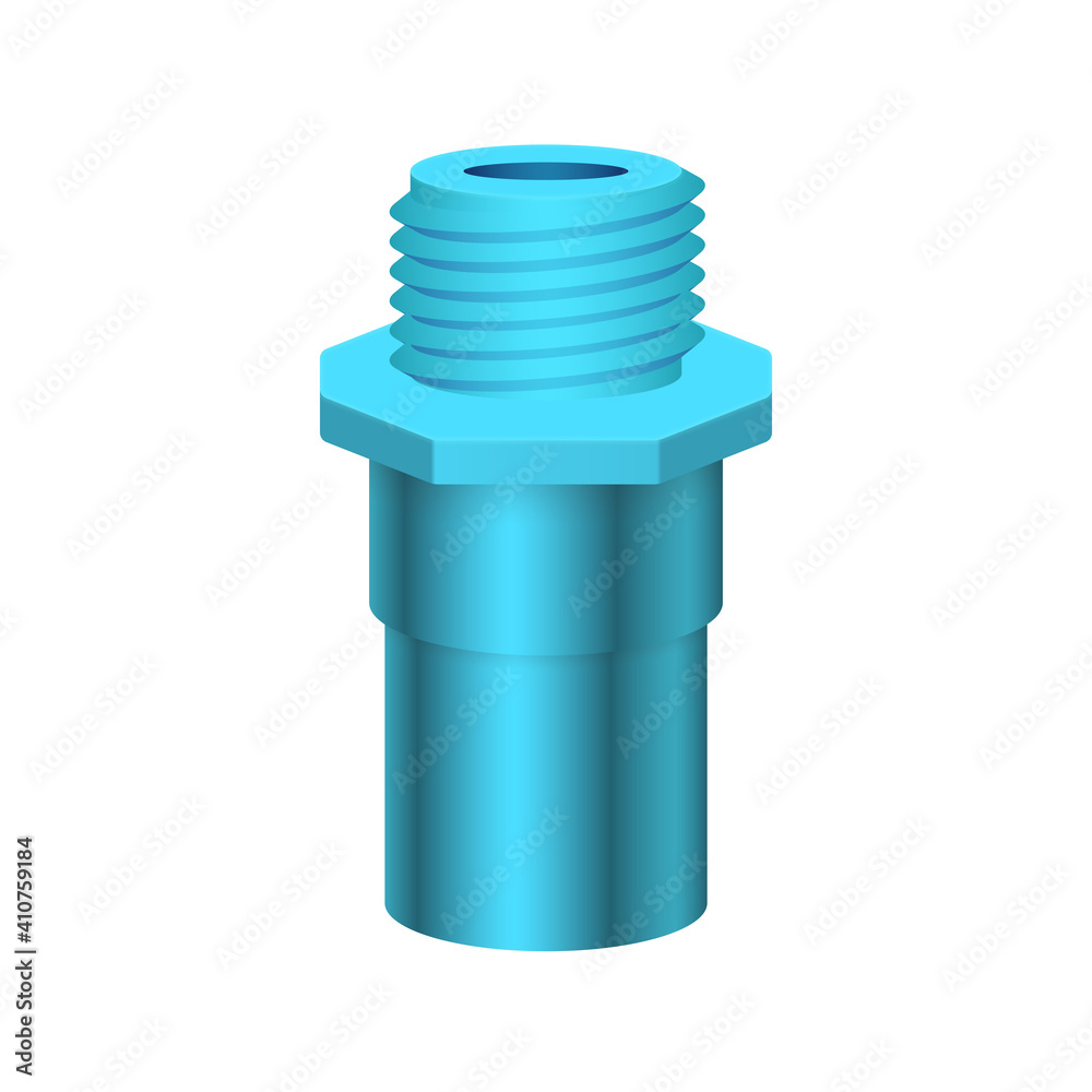 PVC or plastic pipe fitting vector icon. Adapter type consist of slip ...