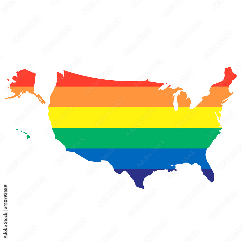 Gay rainbow United States of America map on white background with ...
